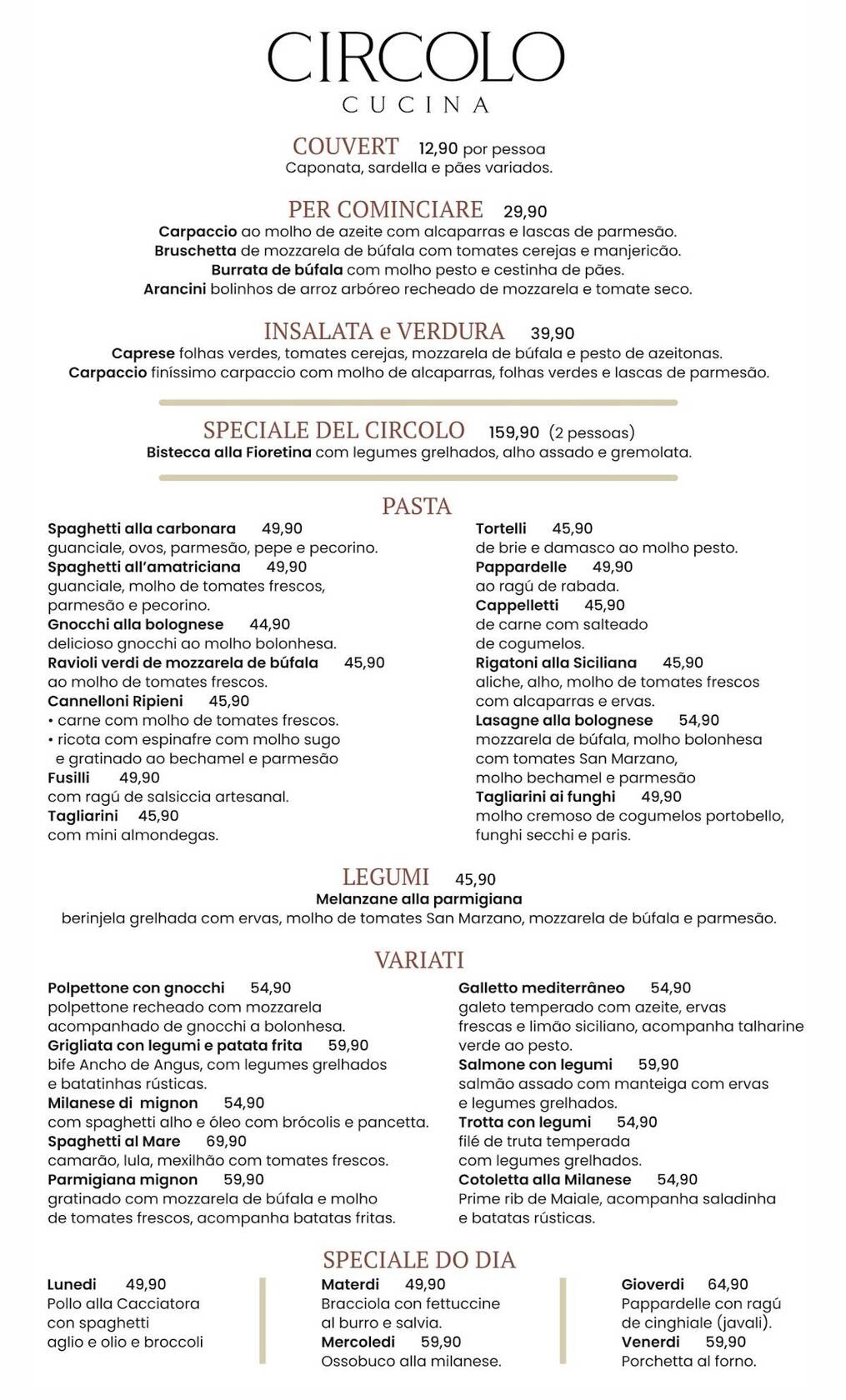 Menu em Circolo Cucina restaurante, São Paulo