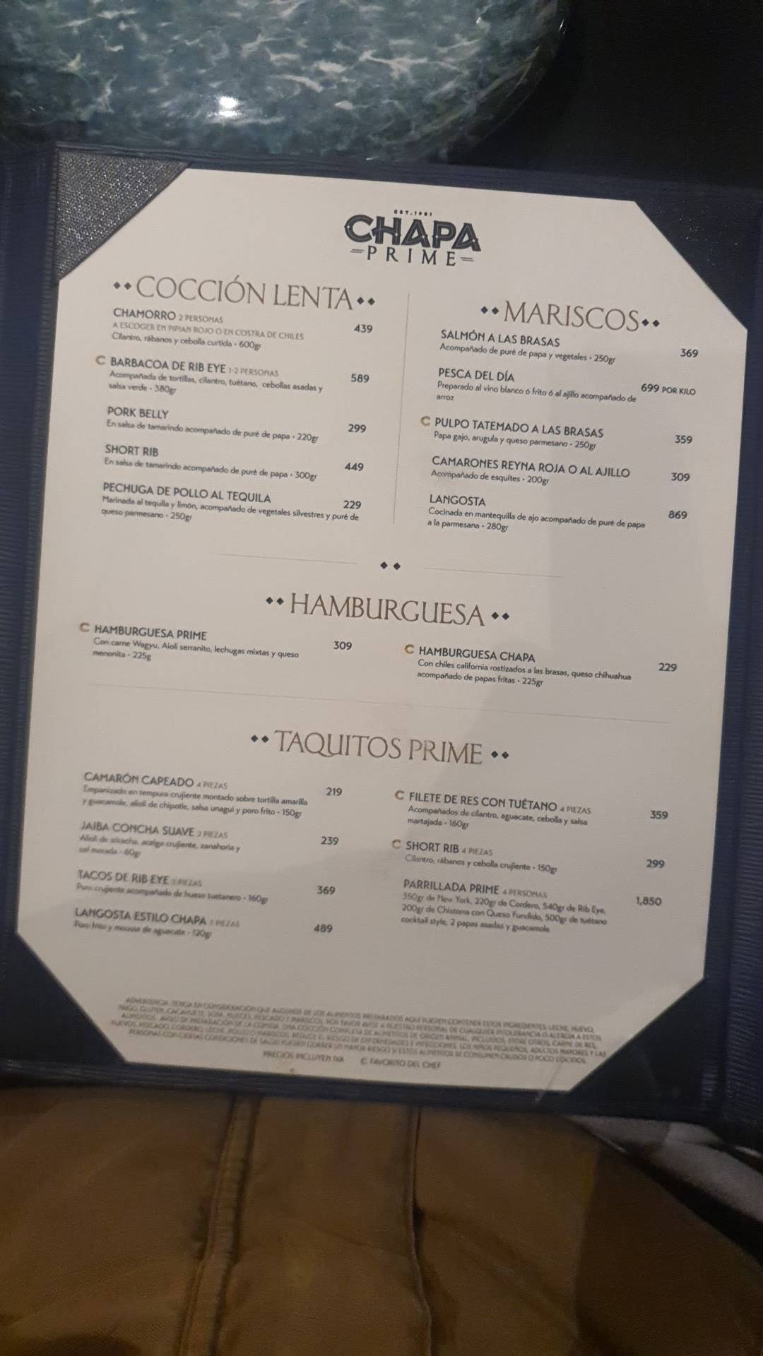 Carta del restaurante Chapa Prime, Ciudad Juarez, Av. P.º del la ...