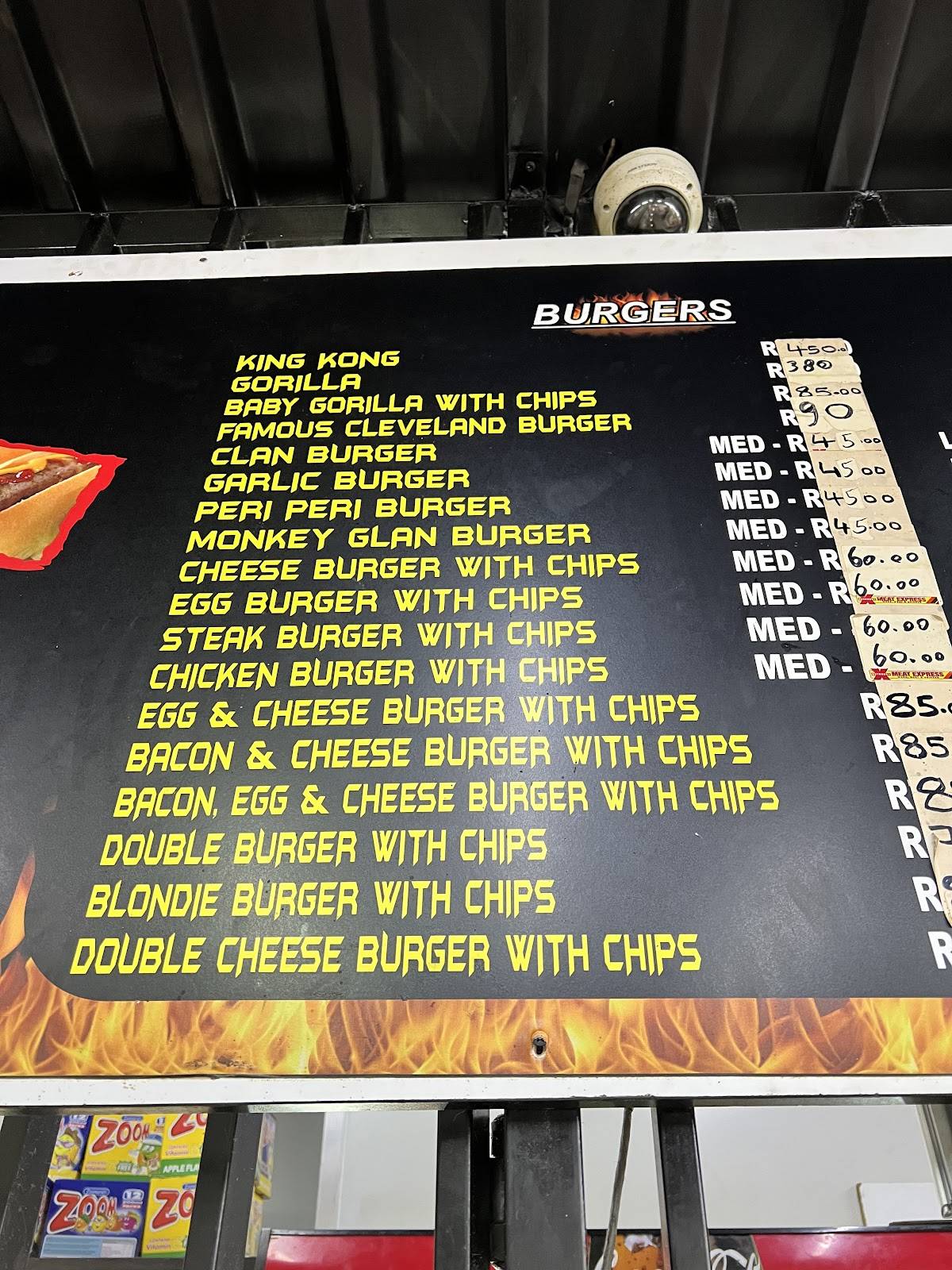 Menu at Clan's Steak Aways restaurant, Johannesburg
