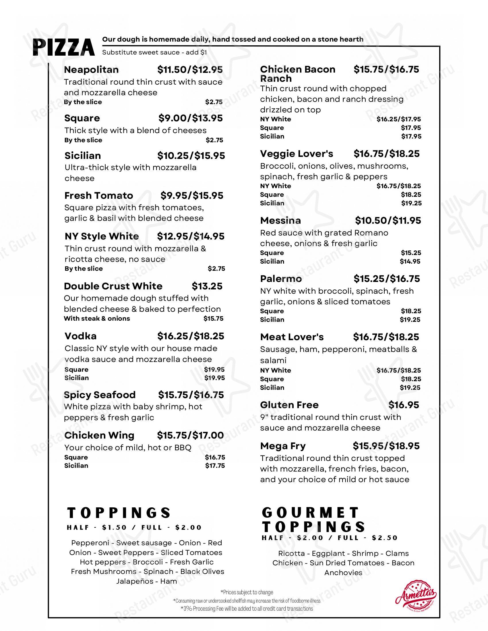 Menu at Armetta's Restaurant & Pizza, Clarks Summit