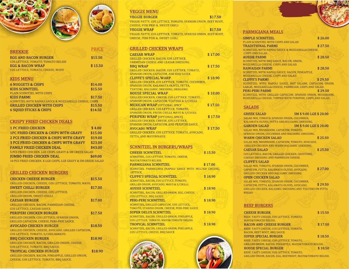 Menu at Cliffe's Cafe & Pizza, Queenscliff