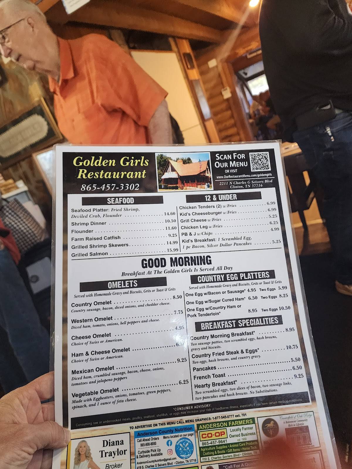 Menu at Golden Girls Restaurant, Clinton