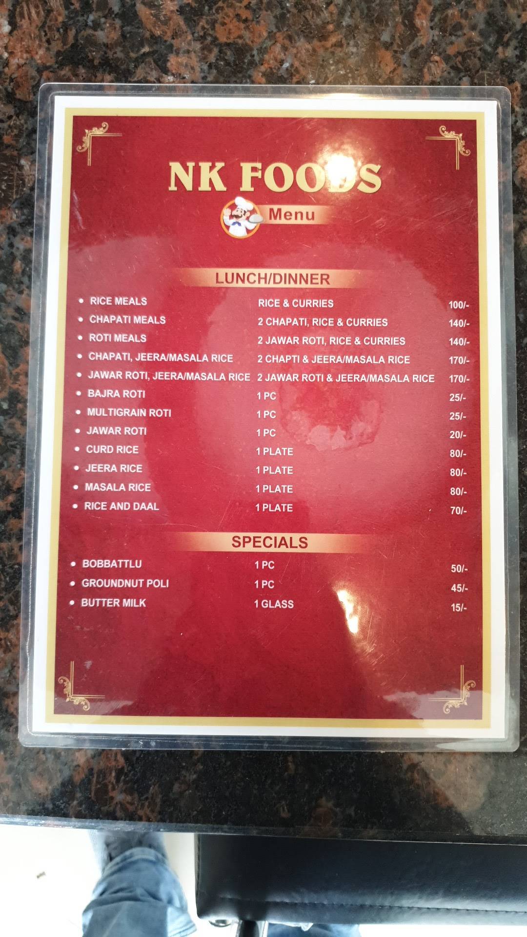 Menu at Closed permanently, Hyderabad