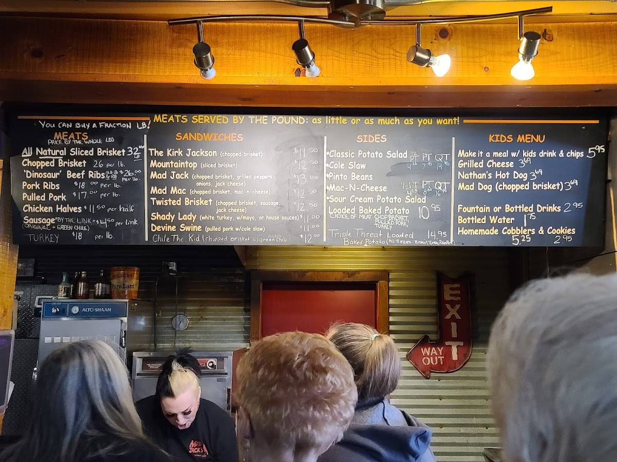 Menu at Mad Jack's Mountaintop Barbecue, Cloudcroft