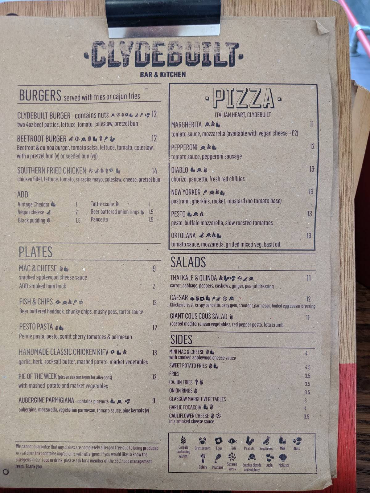 Menu at Clydebuilt Bar & Kitchen, Glasgow