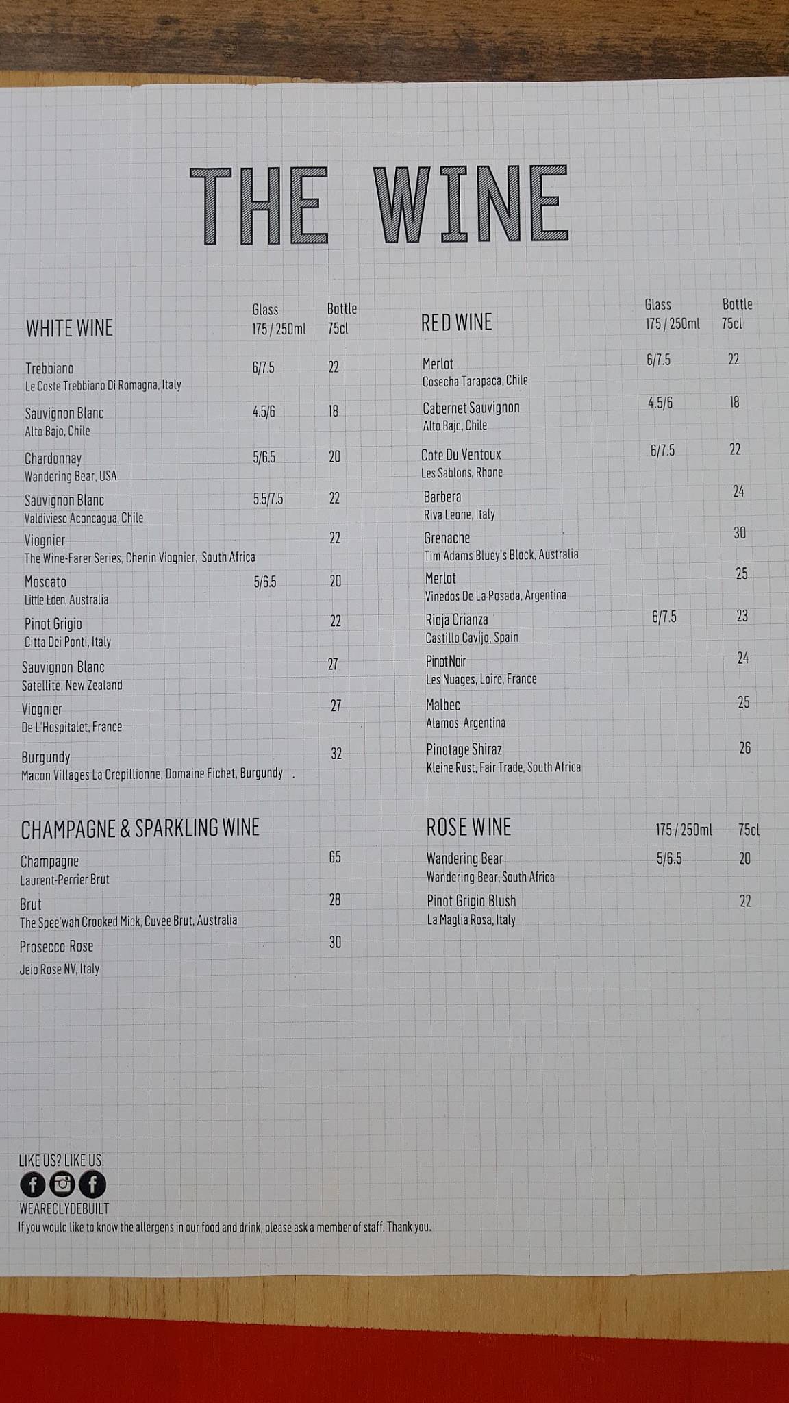 Menu at Clydebuilt Bar & Kitchen, Glasgow