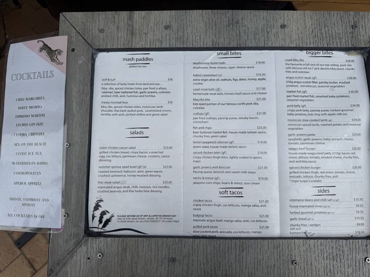 Menu at Coast Bar - Bites & Brews Orewa, Orewa