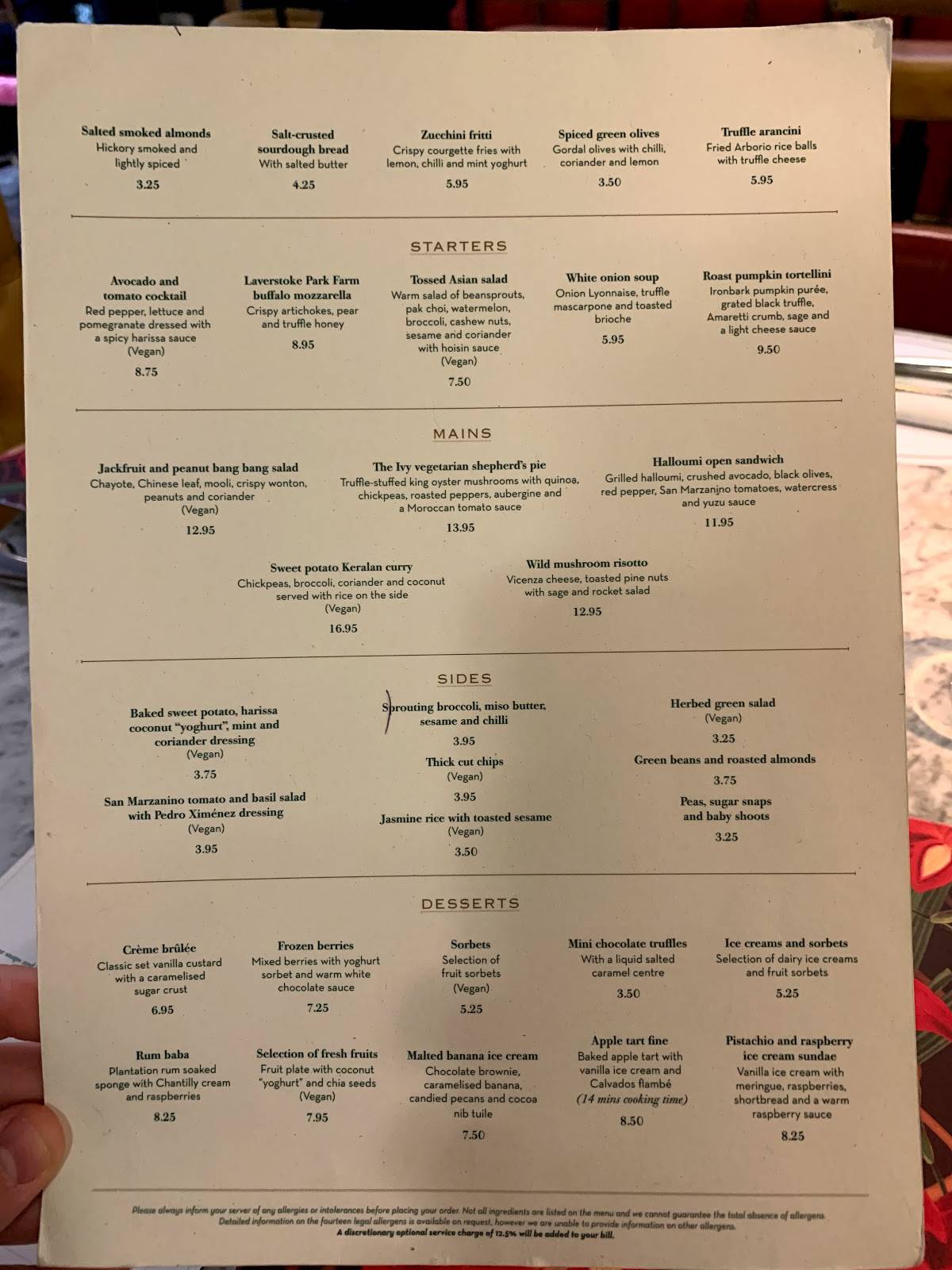 Menu at The Ivy Cobham Garden restaurant, Cobham