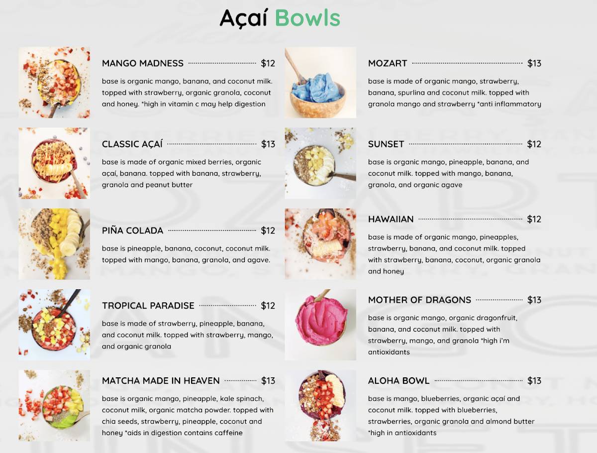 Menu at Coco Shack cafe, Dearborn