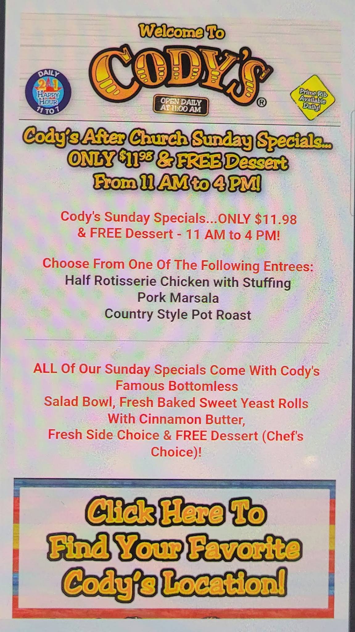Menu at Cody's Original Roadhouse - Ocala, FL restaurant, Ocala, SW ...