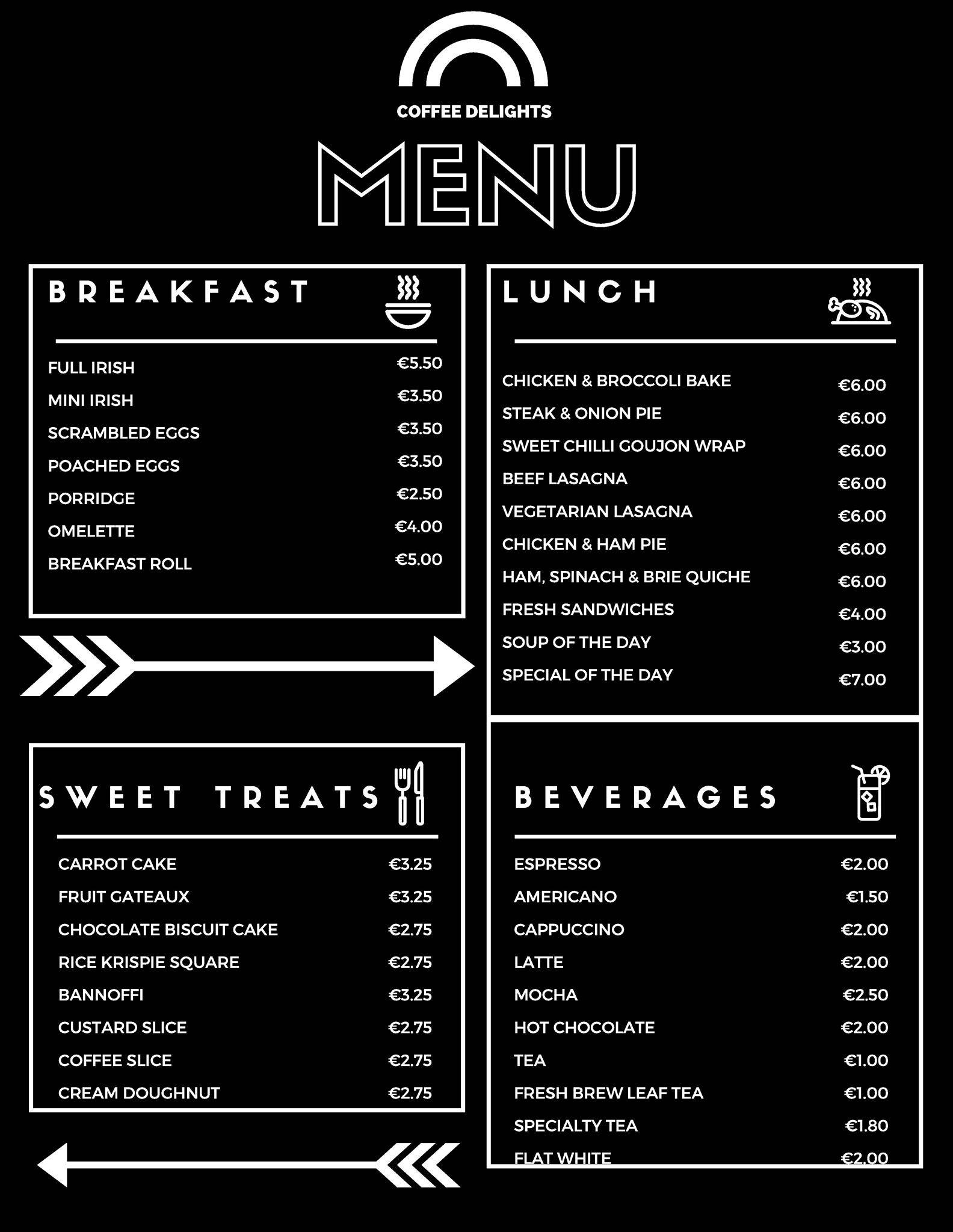 Menu at Coffee Delights cafe, Bray, Industrial Development Agency ...