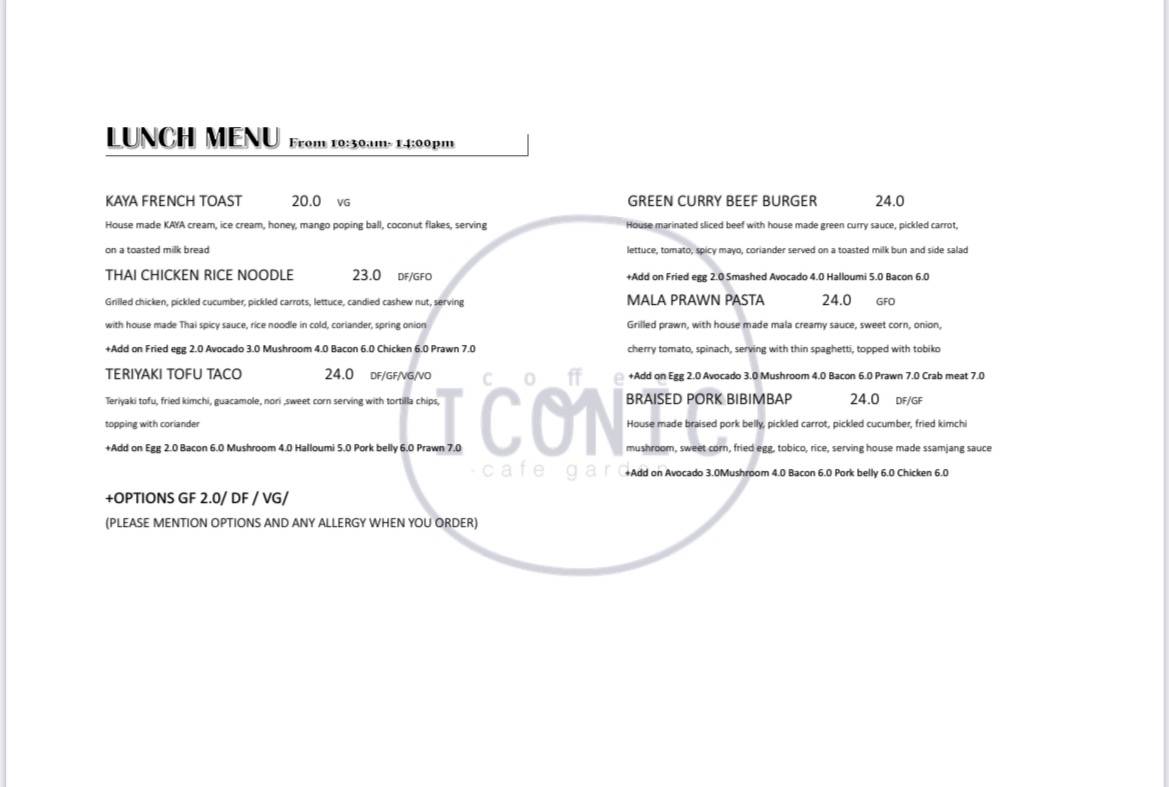 Menu at Coffee Iconic cafe, Brisbane City
