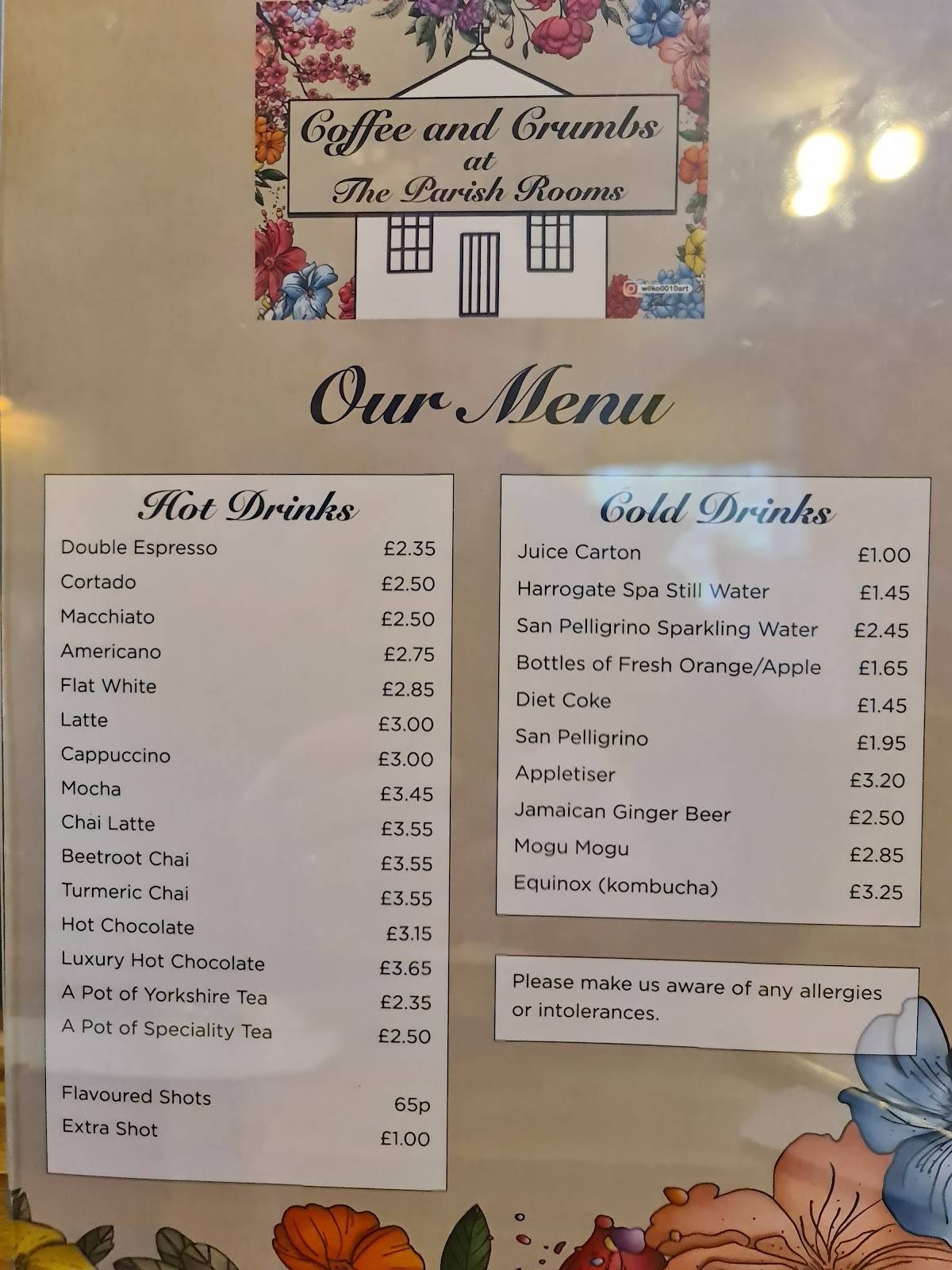 Menu at Coffee & Crumbs at The Parish Rooms cafe, Kildwick