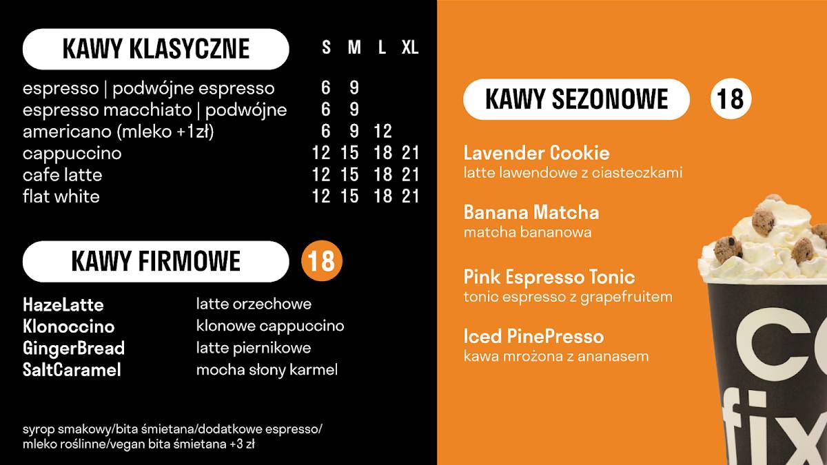 Menu at Cofix Złote Tarasy, Warsaw