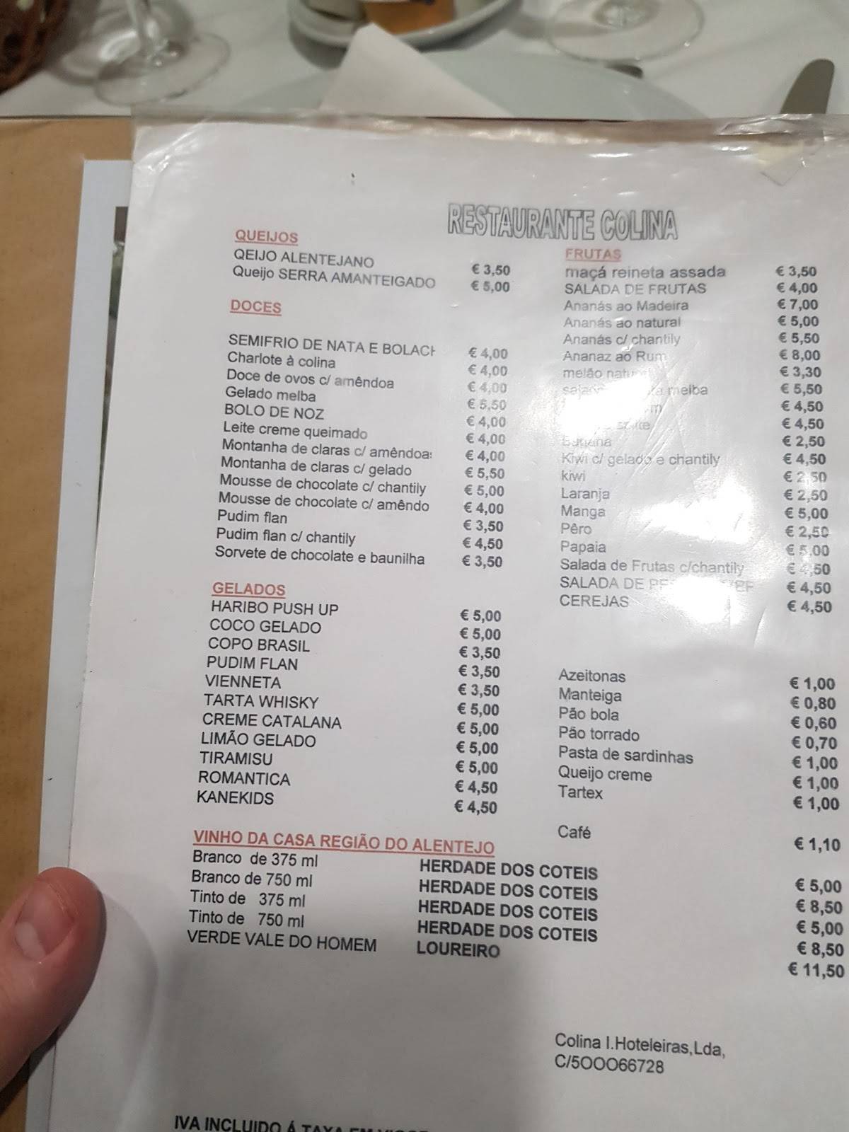 Menu em Colina BBQ, Lisboa
