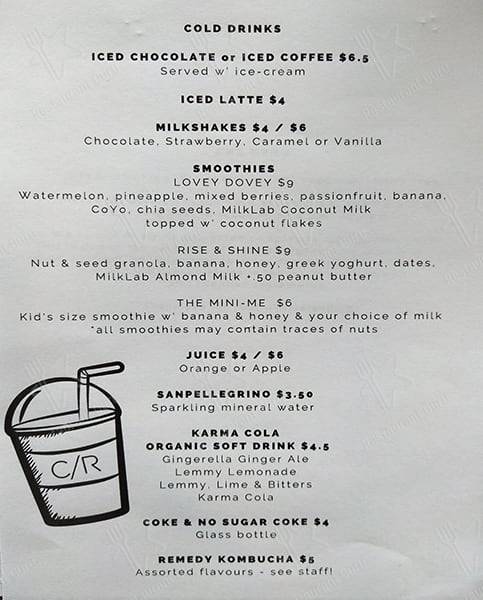 Menu at Common Room. cafe, Ringwood