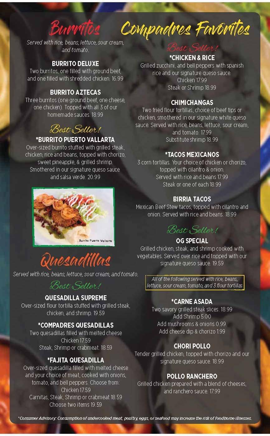 Menu at Compadres Mexican Restaurant, Greenville