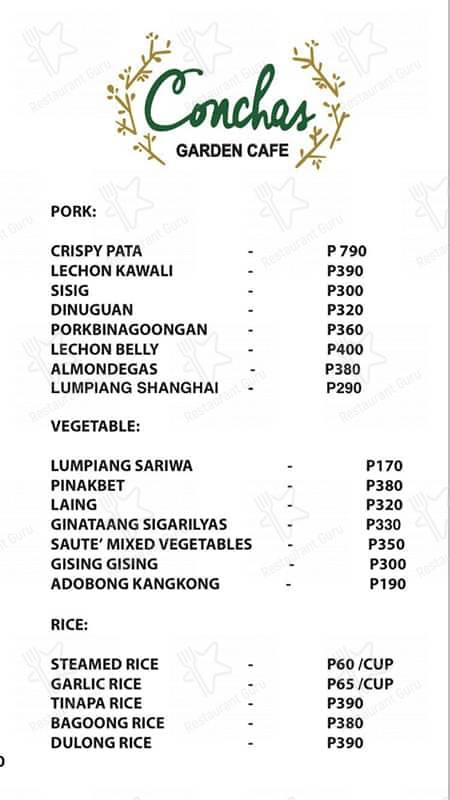 Menu at Concha's Garden Cafe, Quezon City