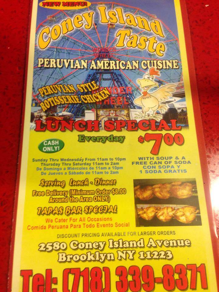 Menu at Coney Island Taste restaurant, New York City, Coney Island Ave