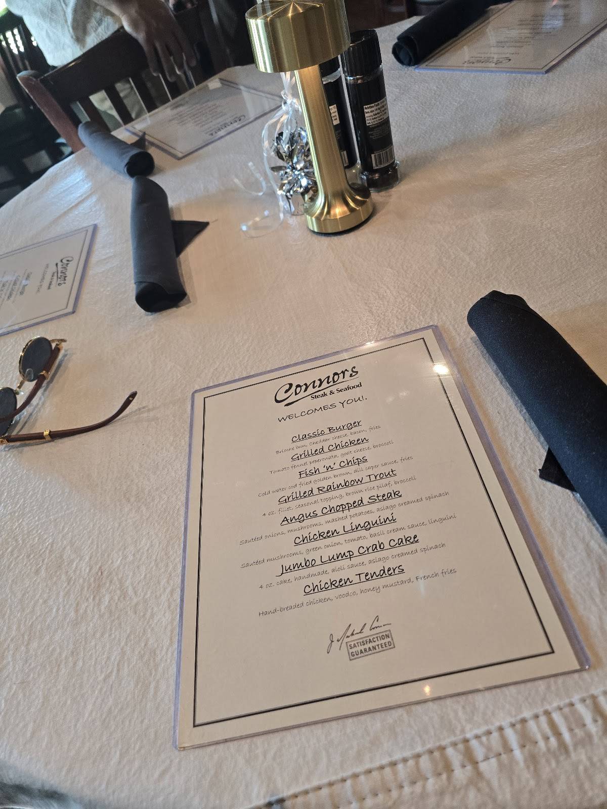 Menu at Connors Steak & Seafood steakhouse, Fort Myers
