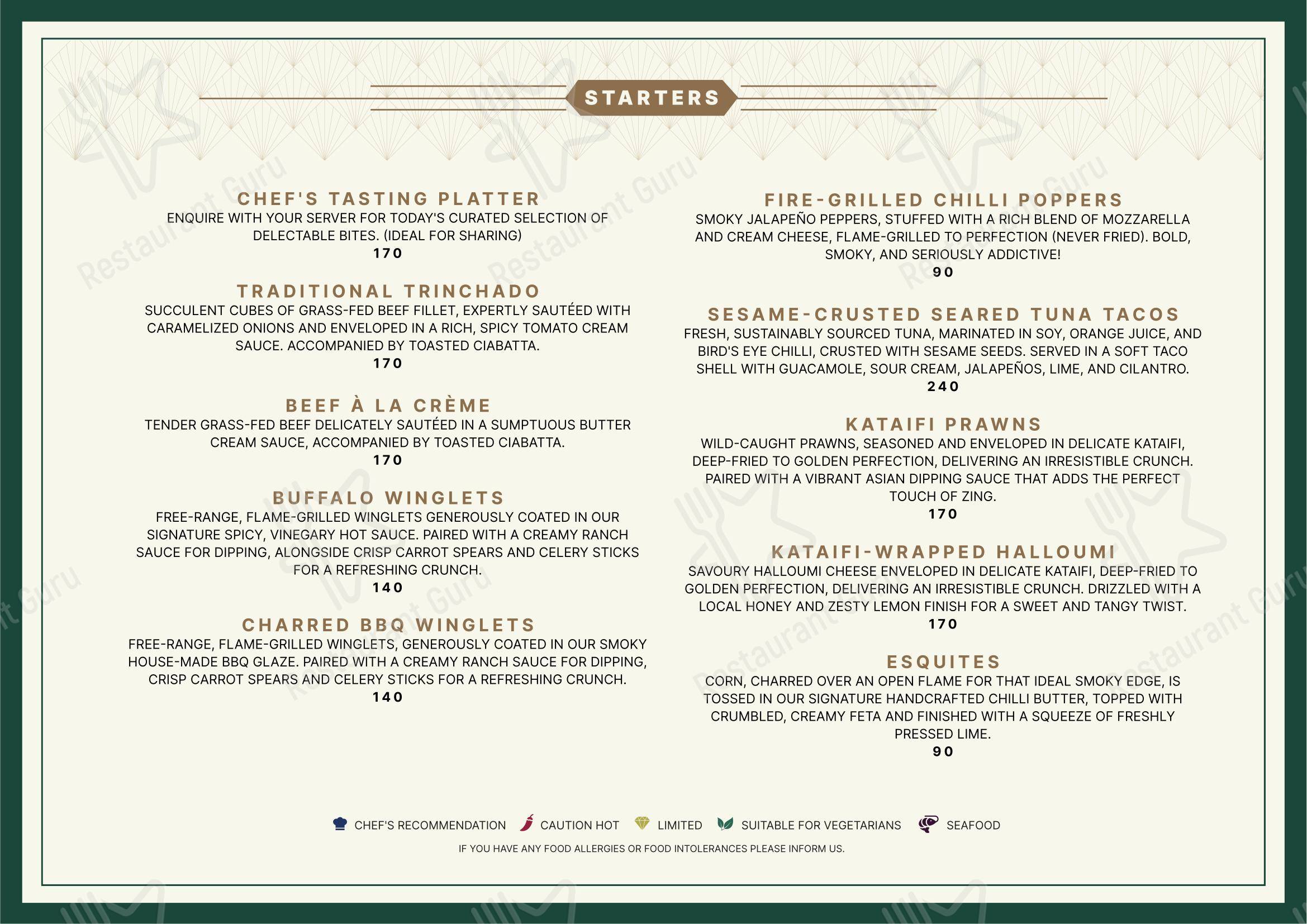 Menu at Conscious Carnivores restaurant, Cape Town