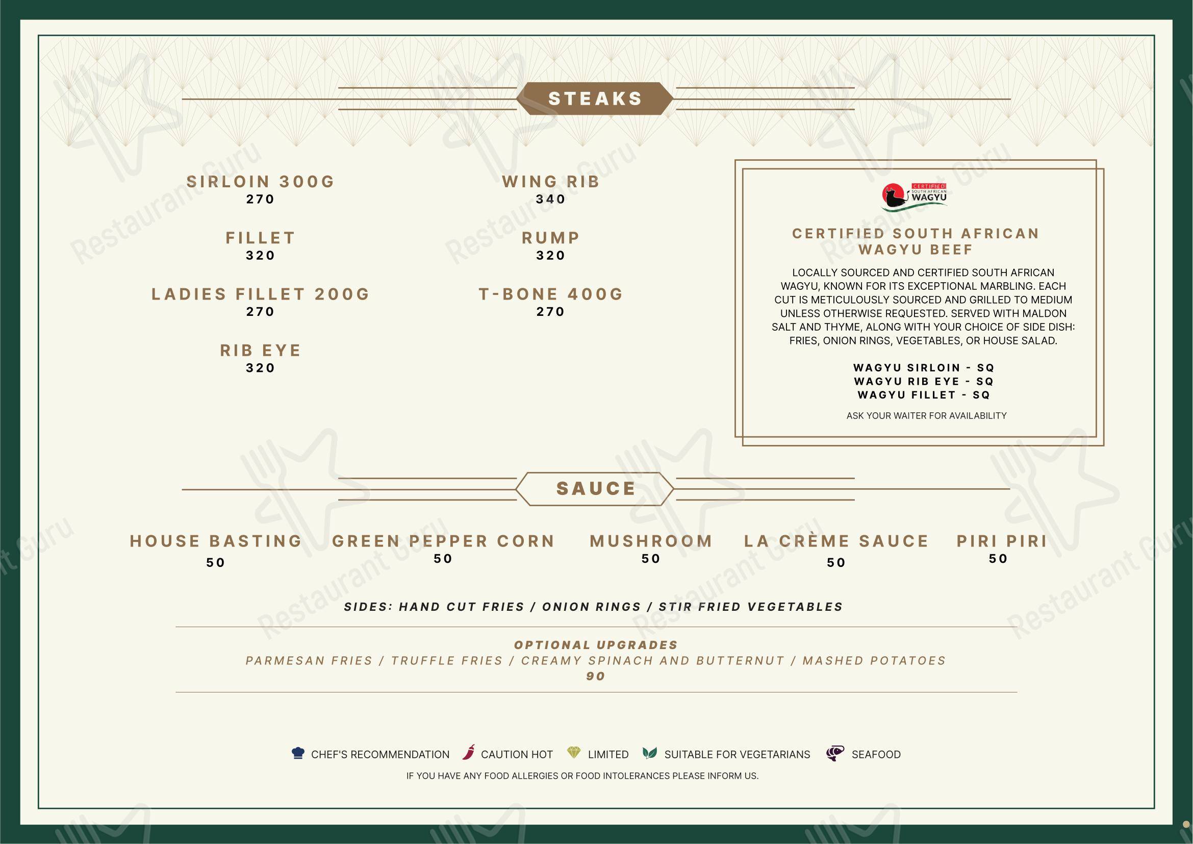 Menu at Conscious Carnivores restaurant, Cape Town