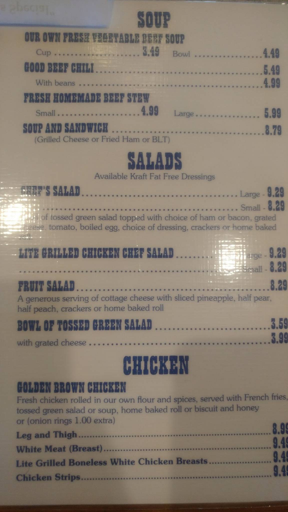 Menu at Cook's Restaurant, Clovis