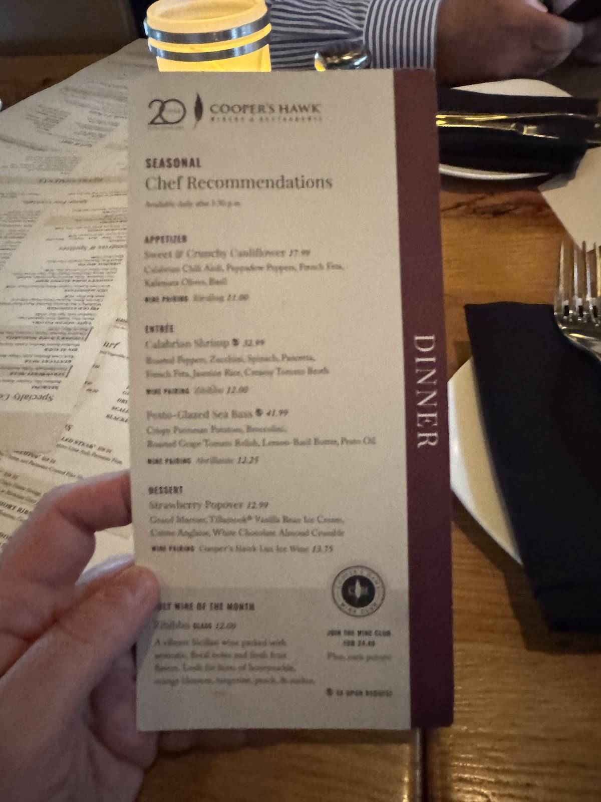 Menu at Cooper’s Hawk Winery & Restaurant, Oak Lawn, W 111th St