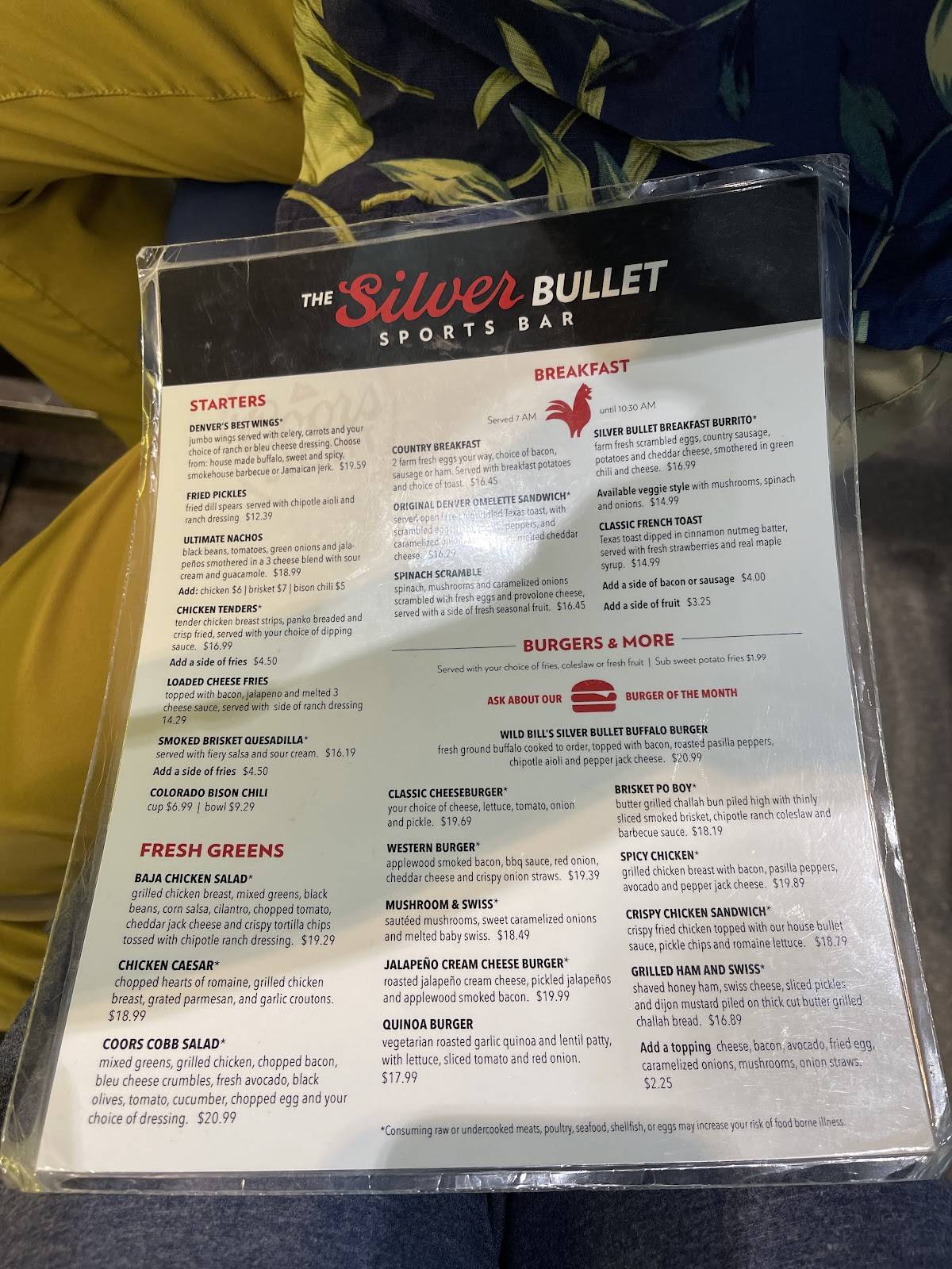 Menu at Coors Silver Bullet Bar, Denver