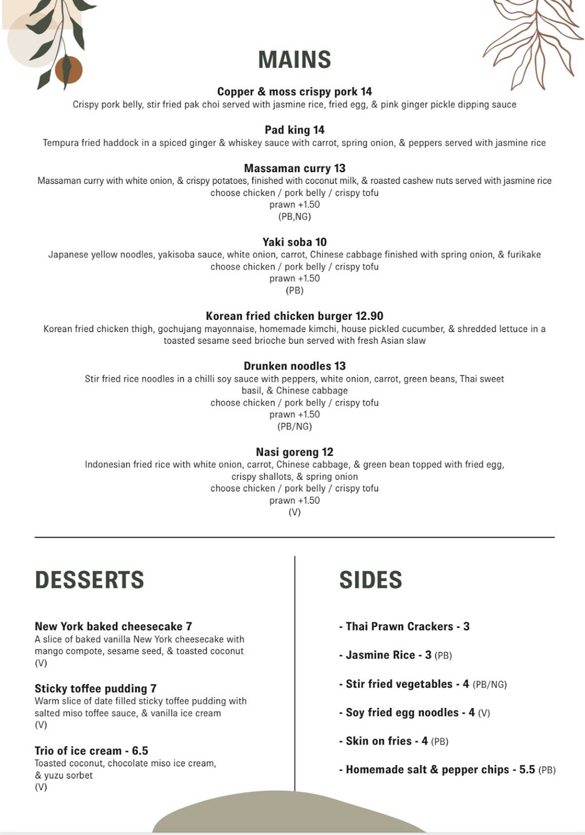 Menu at Copper and Moss cafe, Shipley