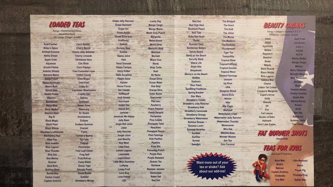 Menu at Core Nutrition restaurant, West Memphis