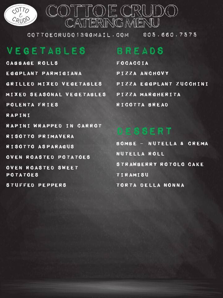 Menu at Cotto e Crudo restaurant, Vaughan