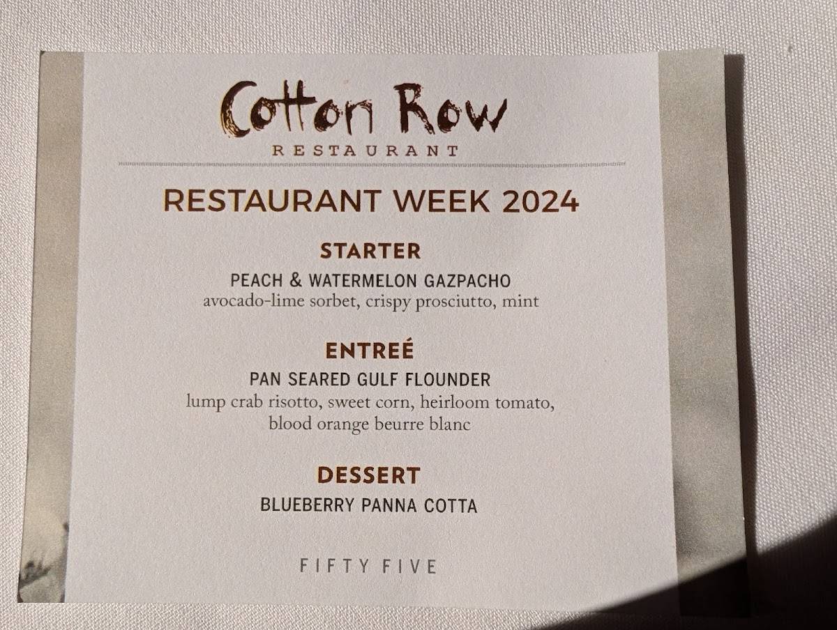 Menu at Cotton Row restaurant, Huntsville