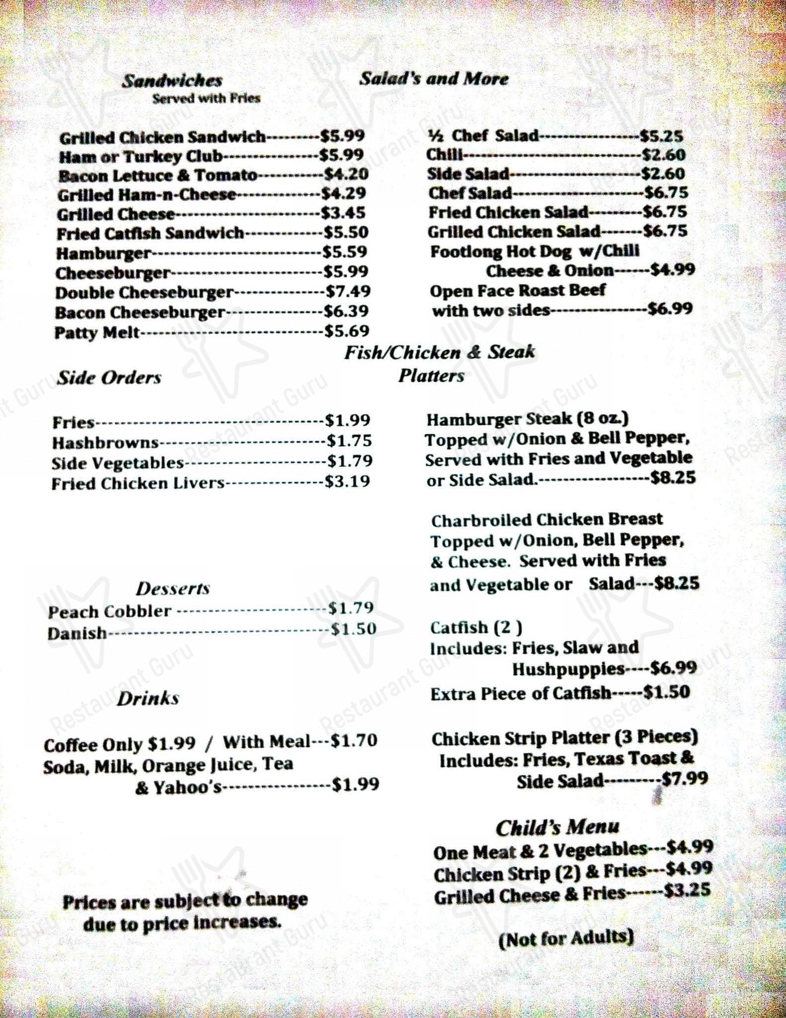 Menu at The Country Skillet restaurant, Southaven