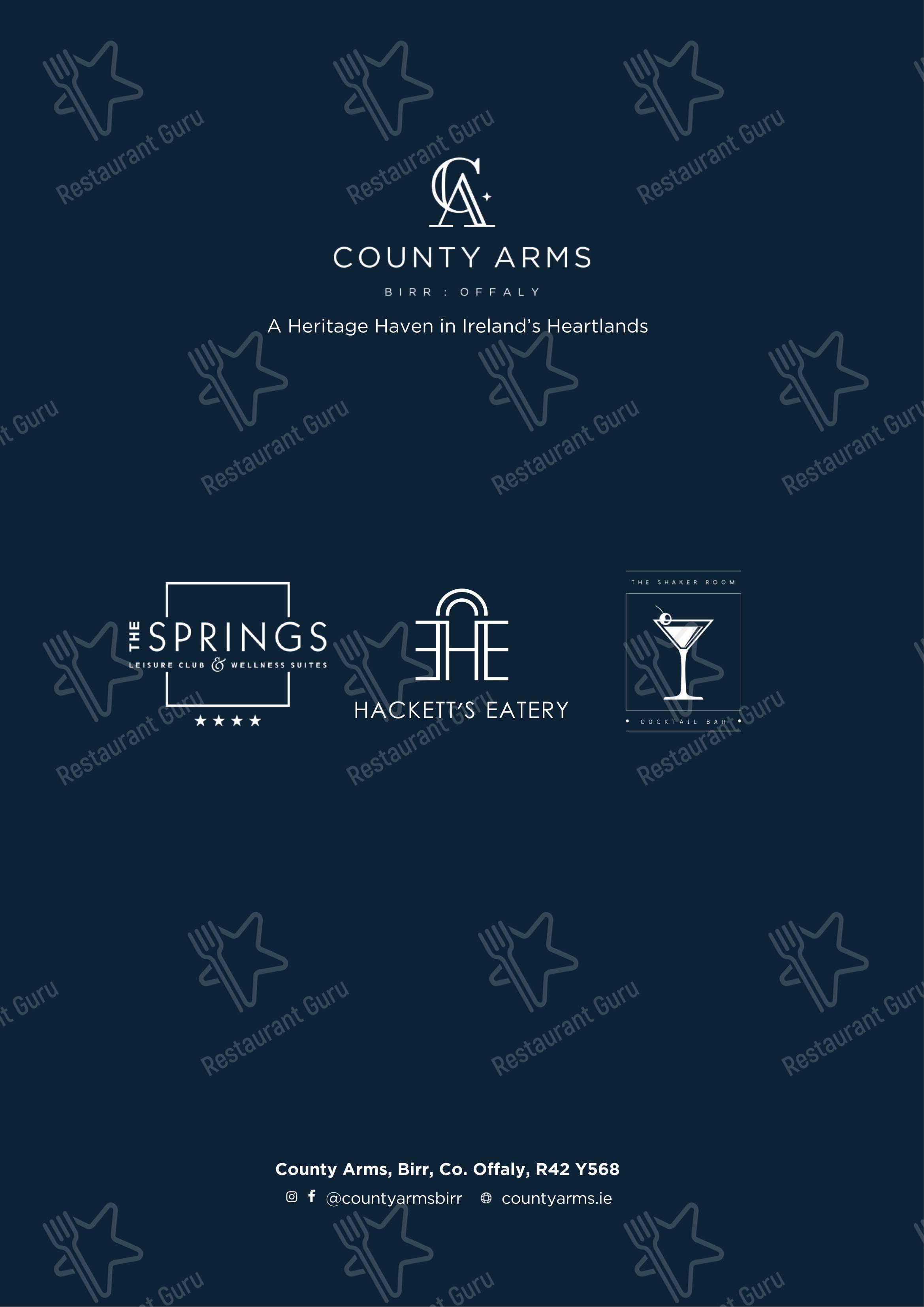 Menu at County Arms Birr restaurant, Ireland