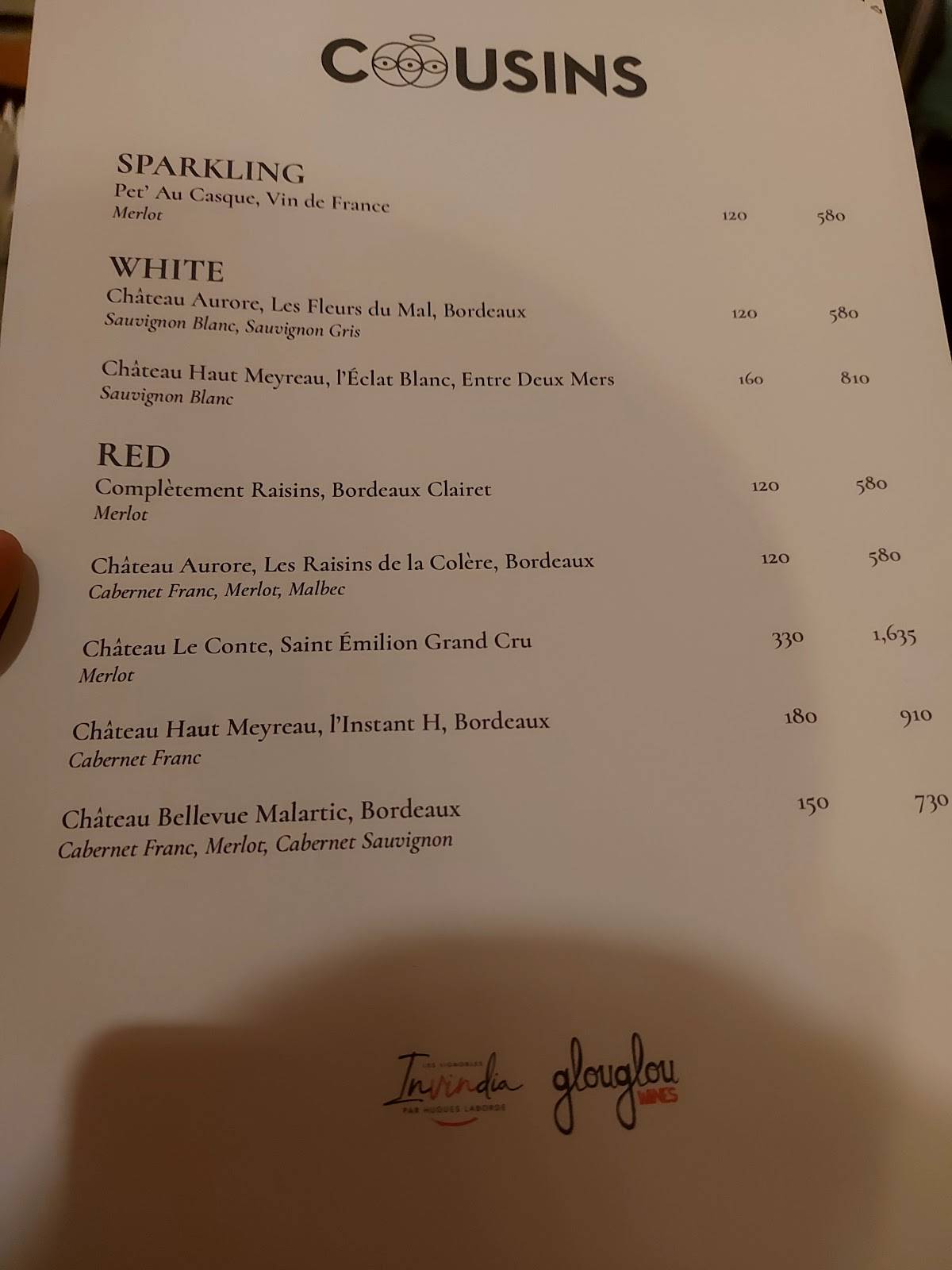 Menu at Cousins Restaurant, Hanoi, 15 Ng. 12 Đ. Đặng Thai Mai
