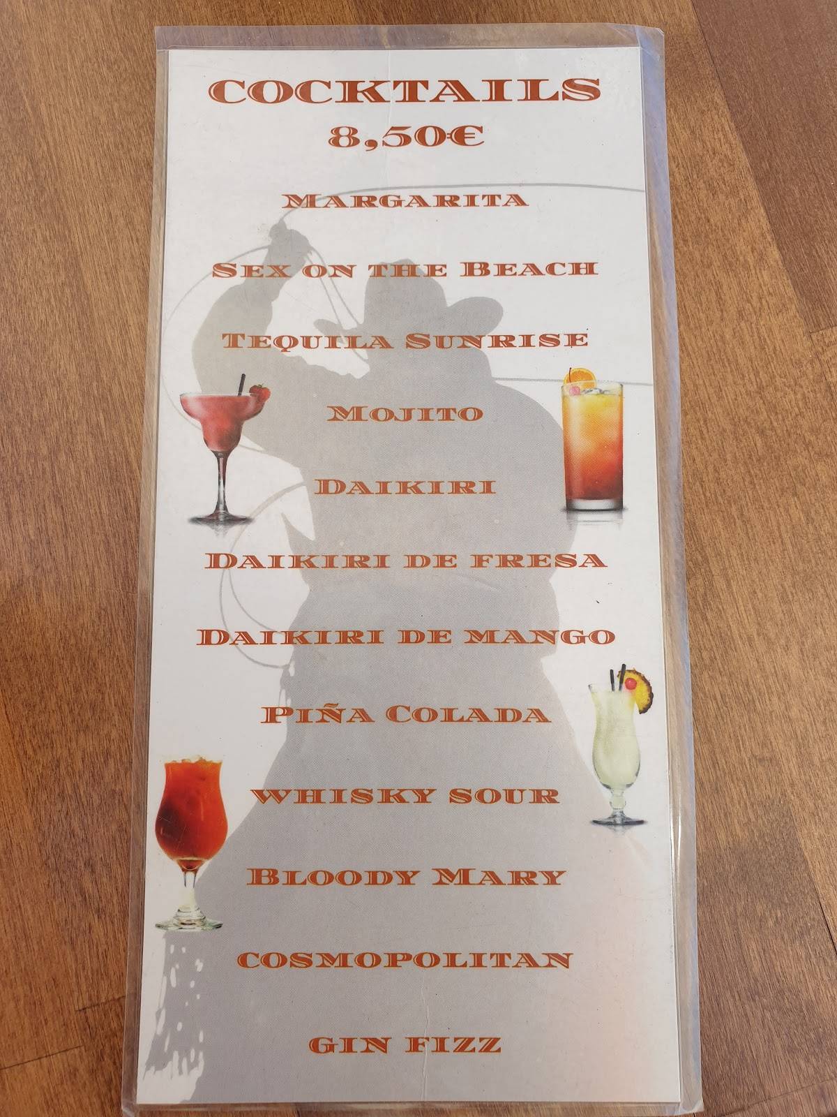 Menu at Cowboy Bar, Fuengirola
