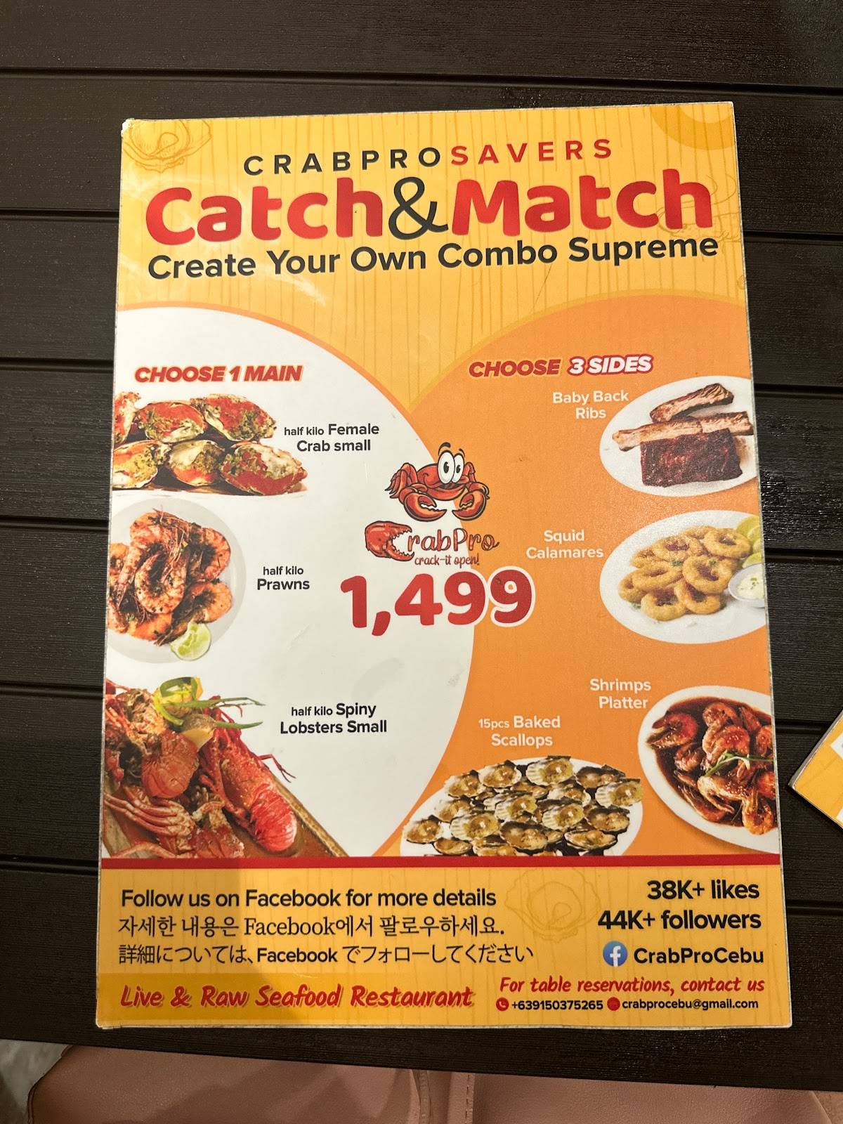 Menu at CrabPro - Apas restaurant, Cebu City