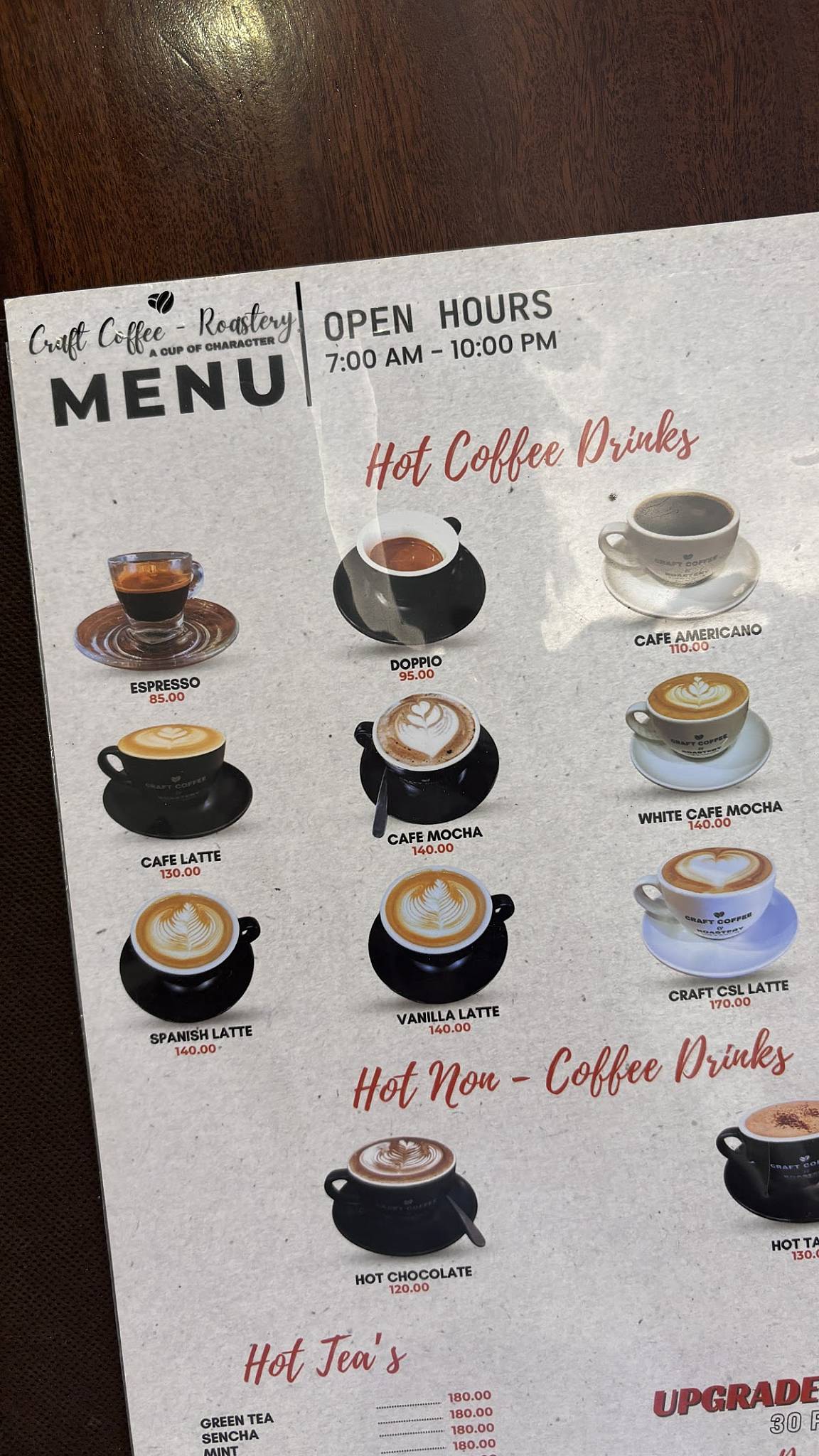 Menu at Craft Coffee & Roastery cafe, Davao City