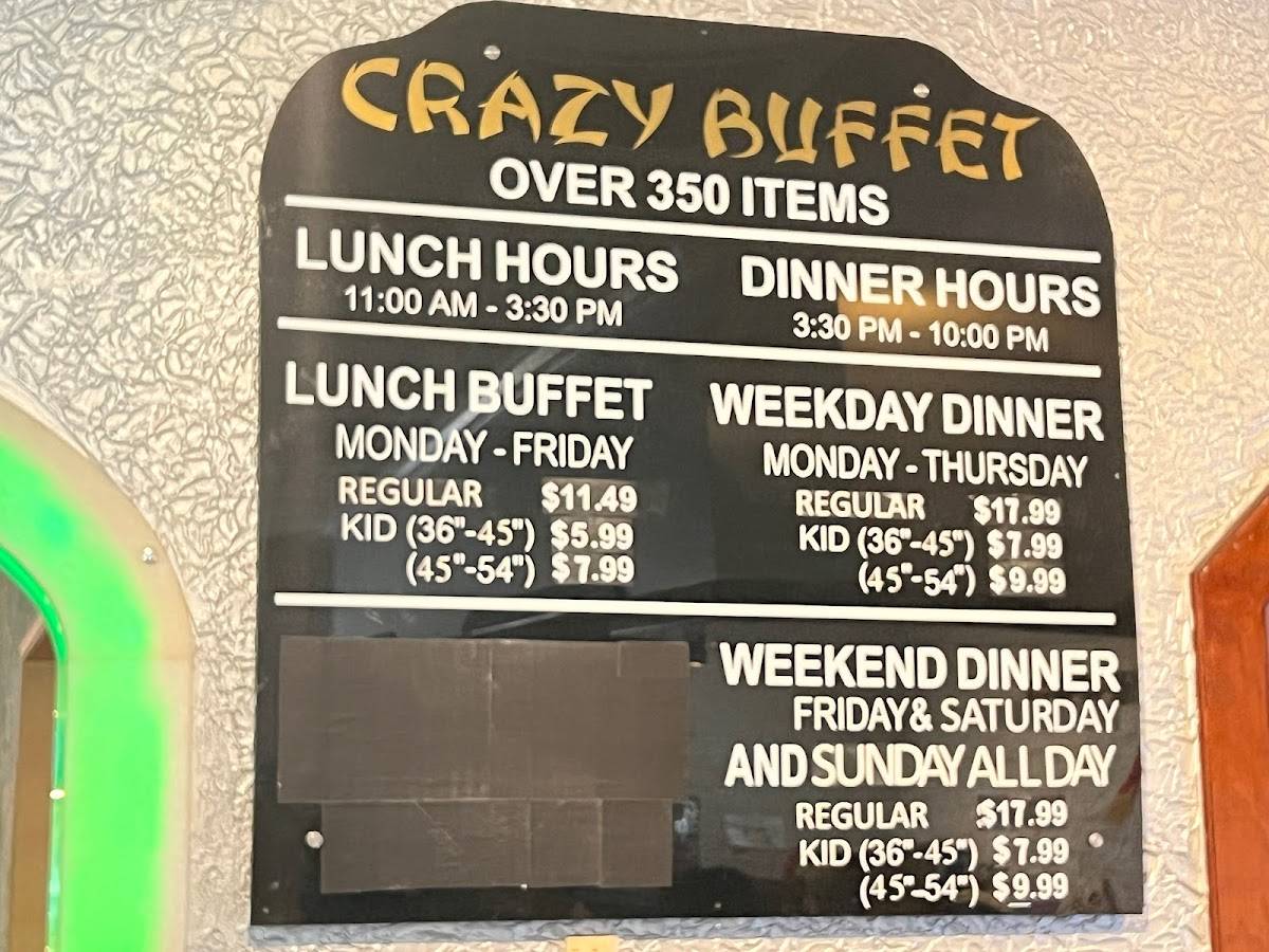 Menu at Crazy Buffet restaurant, Orlando, W Colonial Dr