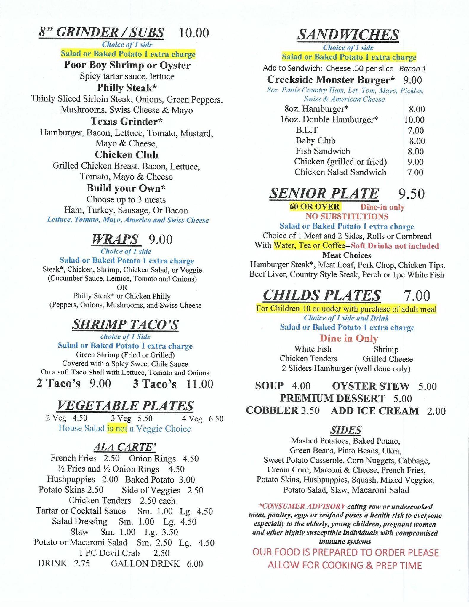 Menu at Creekside Clock Seafood and Steakhouse, Shelby