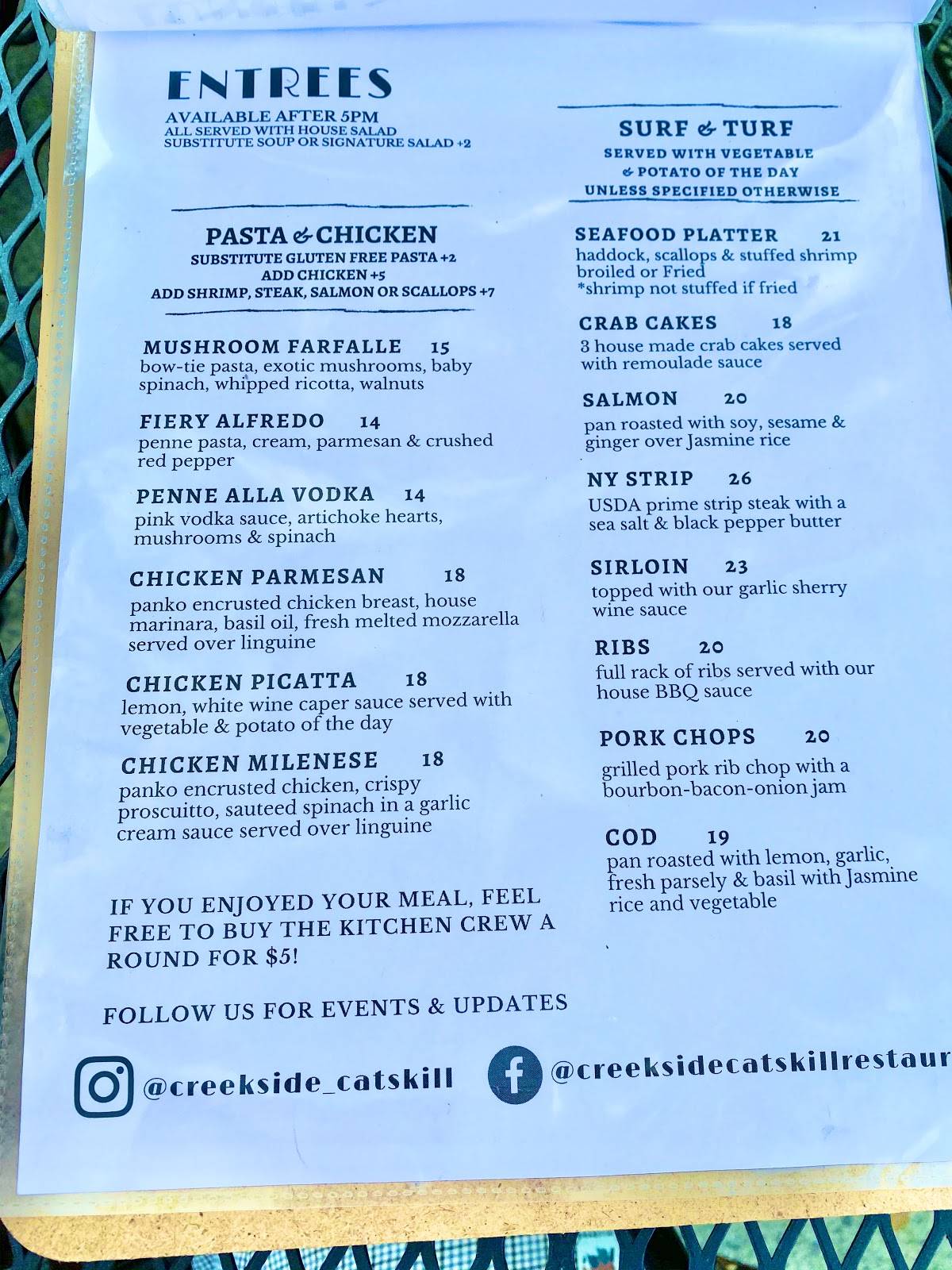 Menu at Creekside pub & bar, Catskill