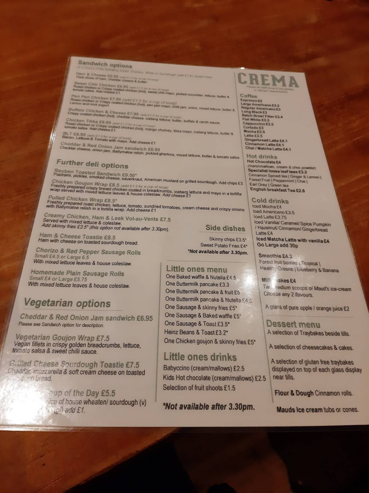 Menu at Crema Lisburn cafe, Lisburn