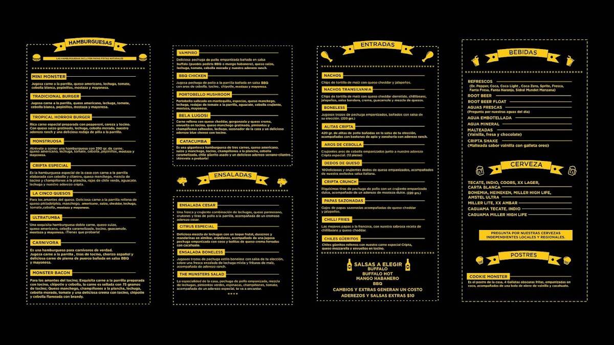 Carta del restaurante Cripta Burger, Mexicali, Calz. Justo Sierra s/n