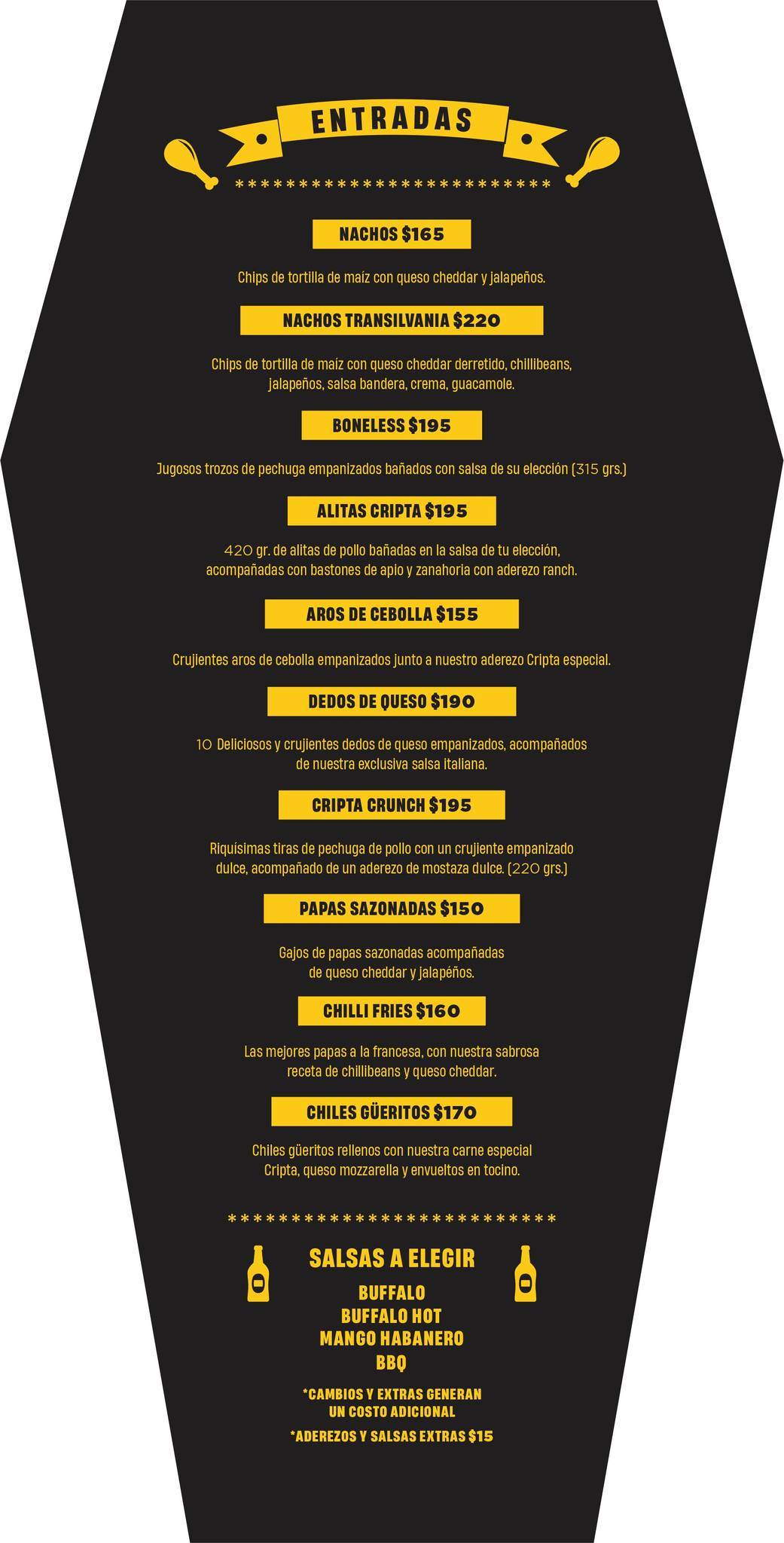 Carta del restaurante Cripta Burger, Mexicali, Calz. Justo Sierra s/n