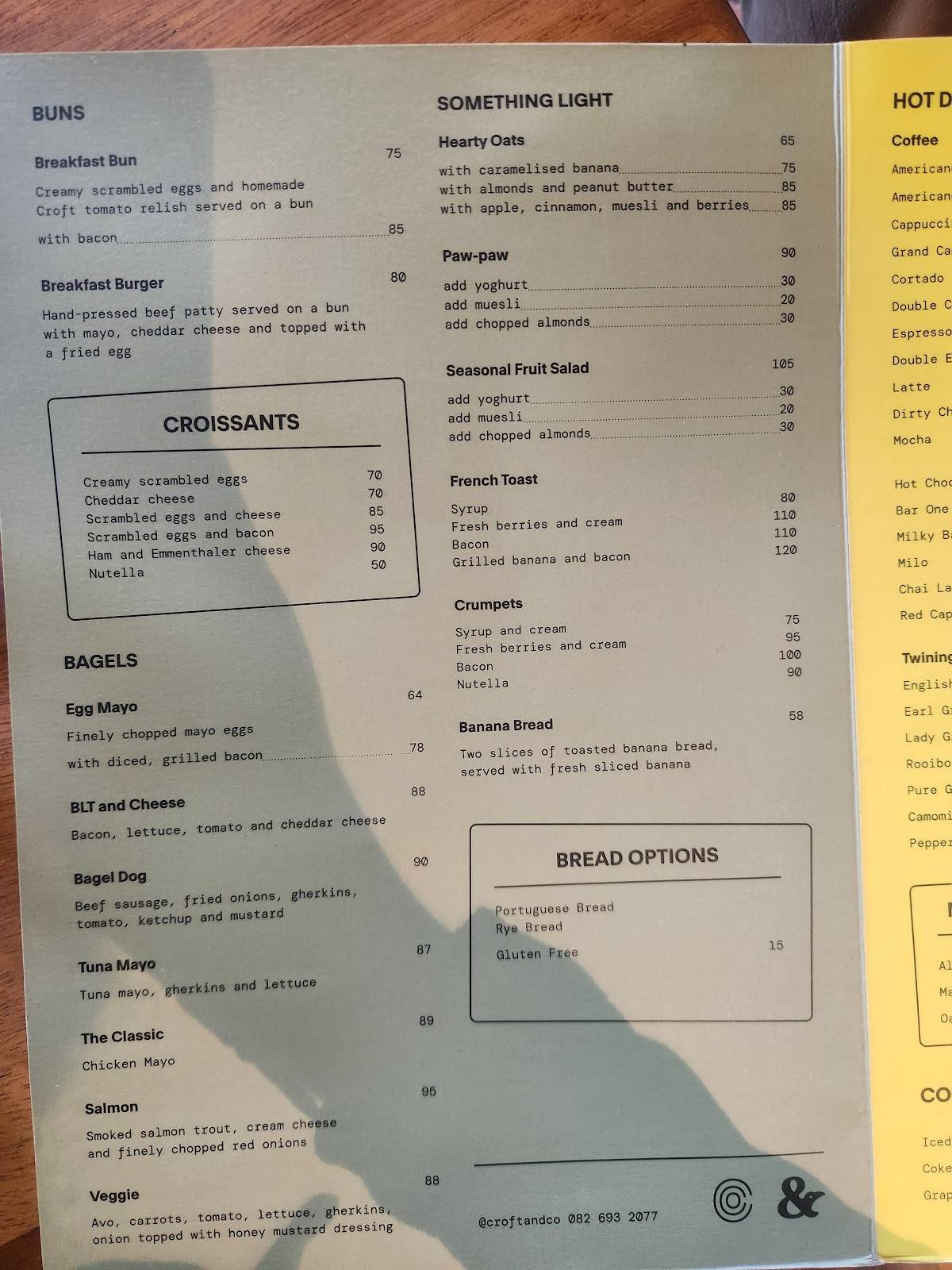 Menu at Croft & co restaurant, Randburg