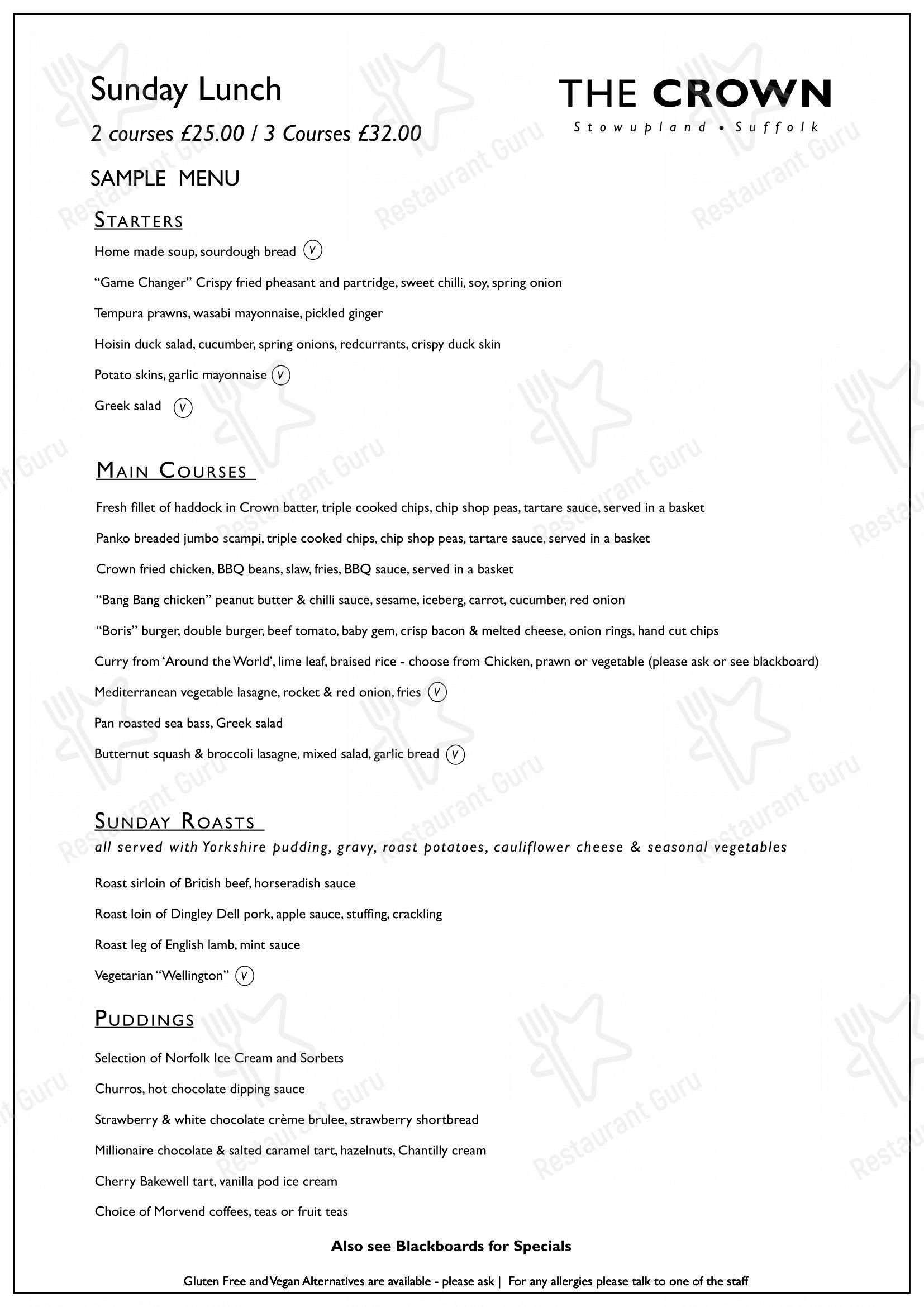 Menu at Crown at Stowupland pub & bar, Stowmarket, Church Rd