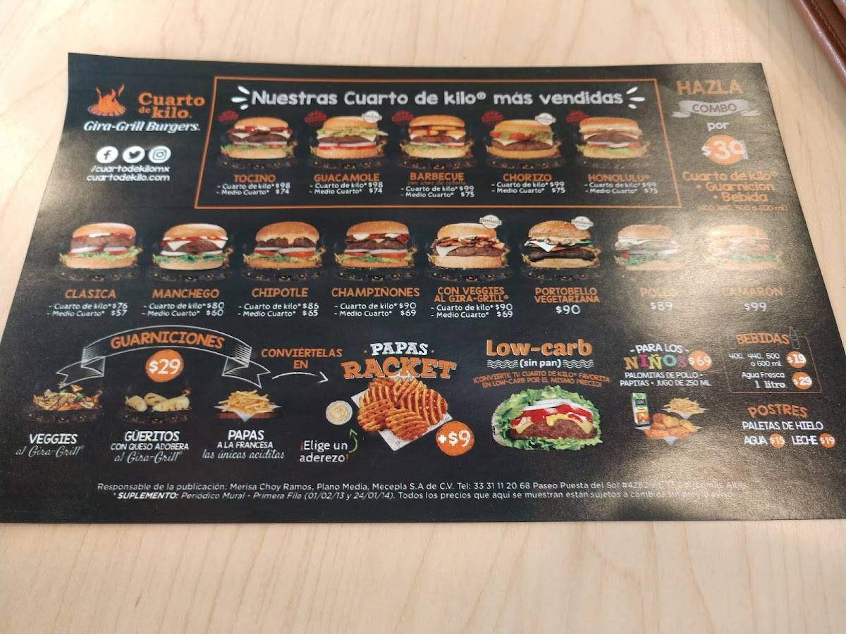 Carta del restaurante Cuarto del kilo el Refugio, Santiago del Querétaro