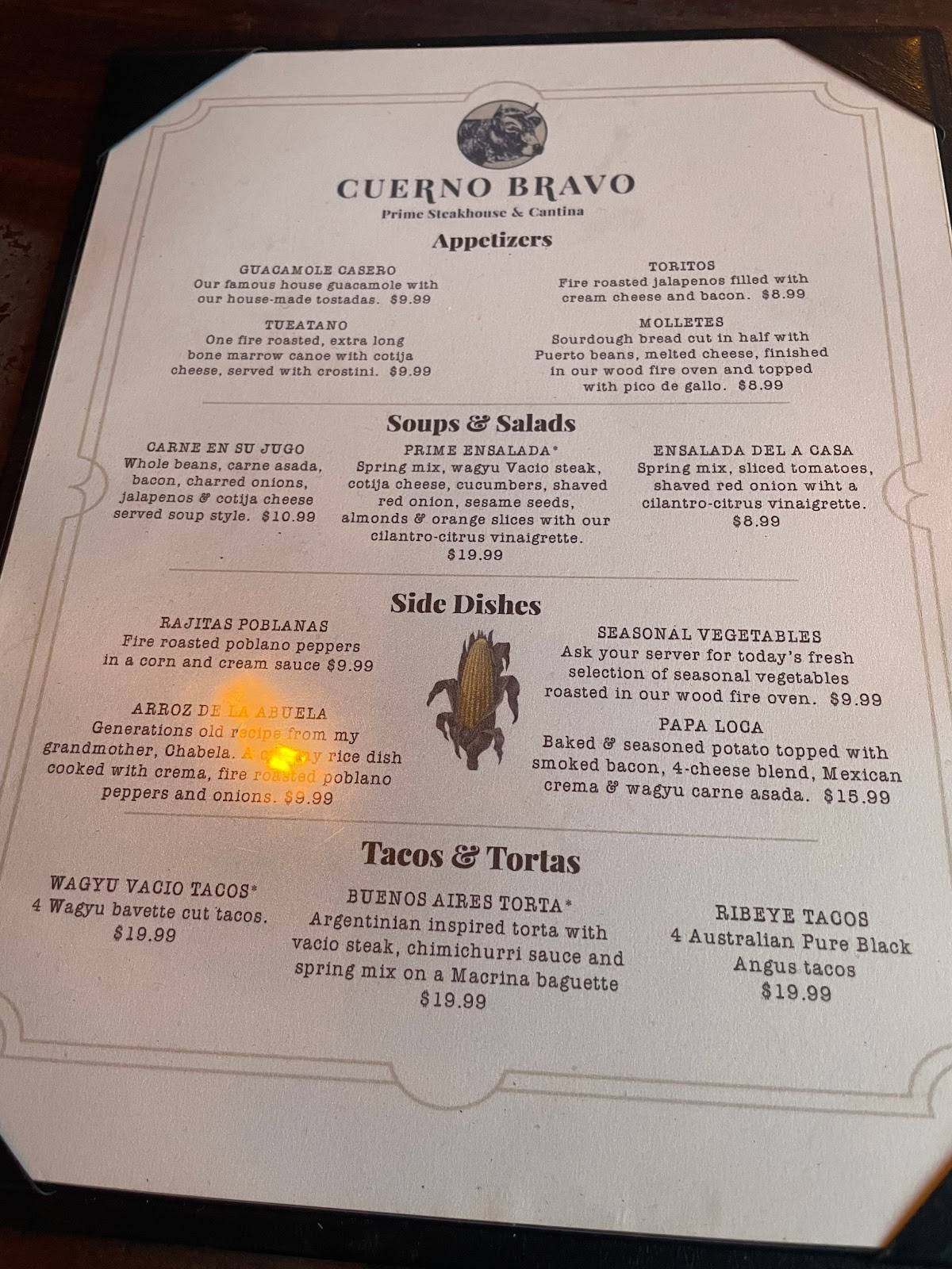 Menu at Cuerno Bravo Steakhouse, Tacoma