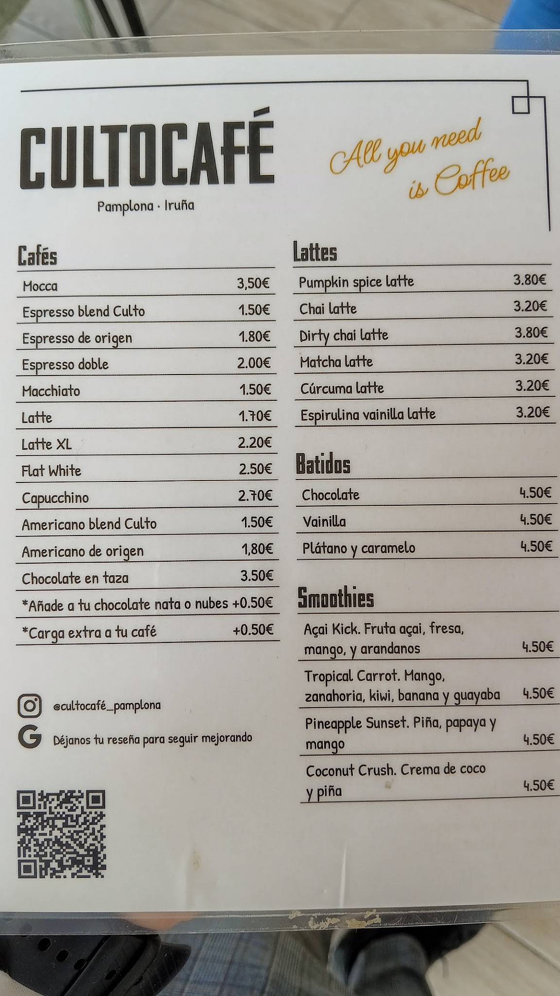 Carta de Culto Café, Pamplona